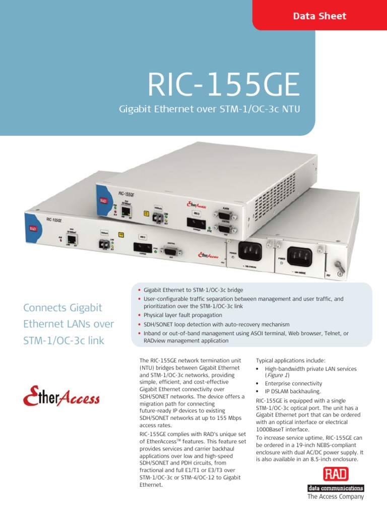 RIC-155GE Data Sheet | PDF | Ethernet | Computer Network