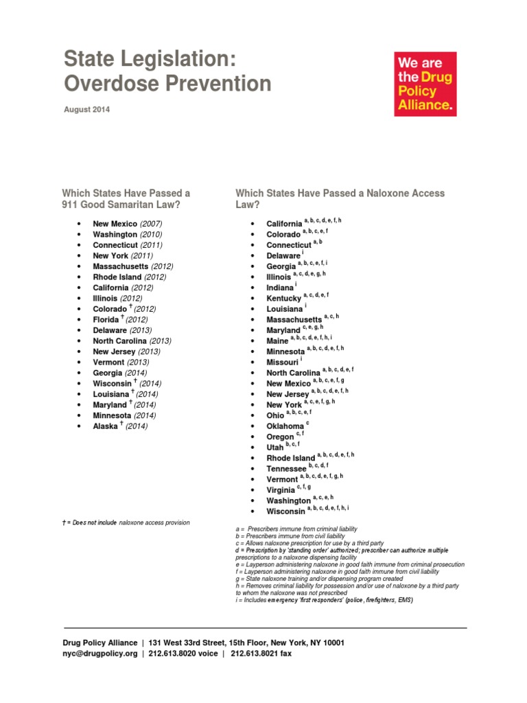 Fact Sheet State Based Overdose Prevention Legislation Aug2014 | PDF