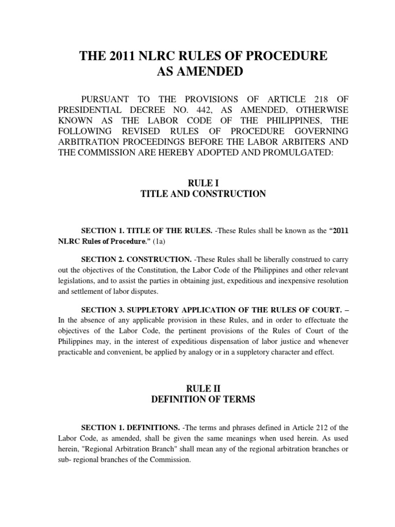 The 2011 NLRC Rules of Procedure | PDF | Arbitration | Judgment (Law)