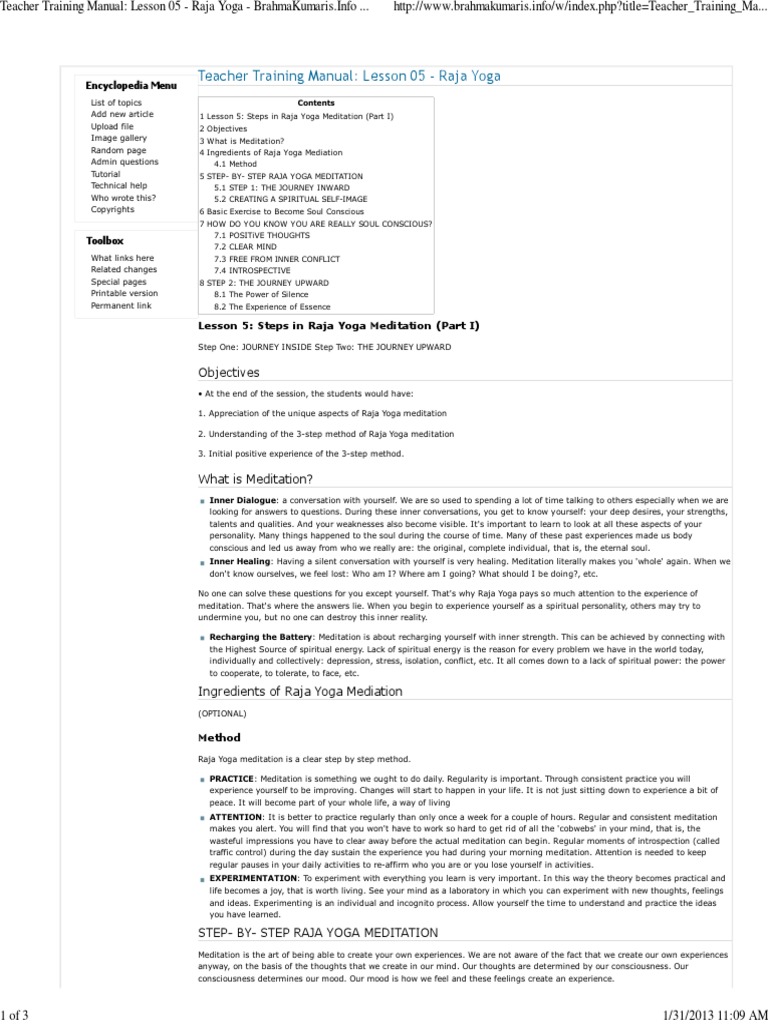 Teacher Training Manual: Lesson 05 - Raja Yoga: Objectives | PDF | Soul ...