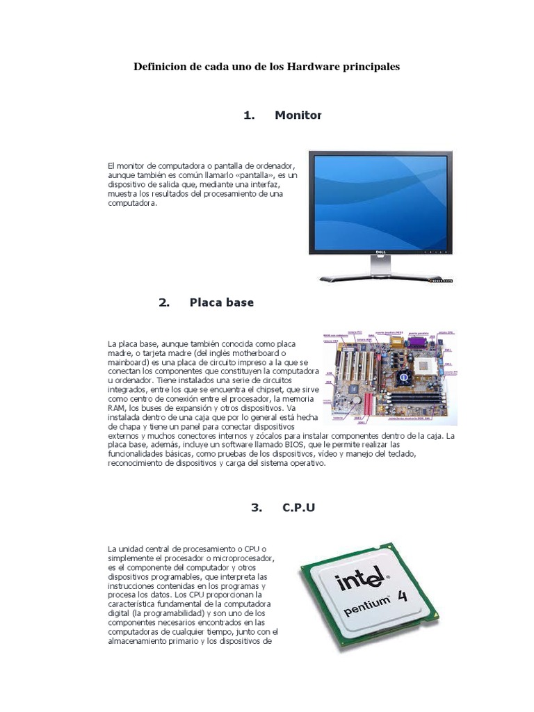 Definicion de Cada Uno de Los Hardware Principales | PDF | Disco duro ...