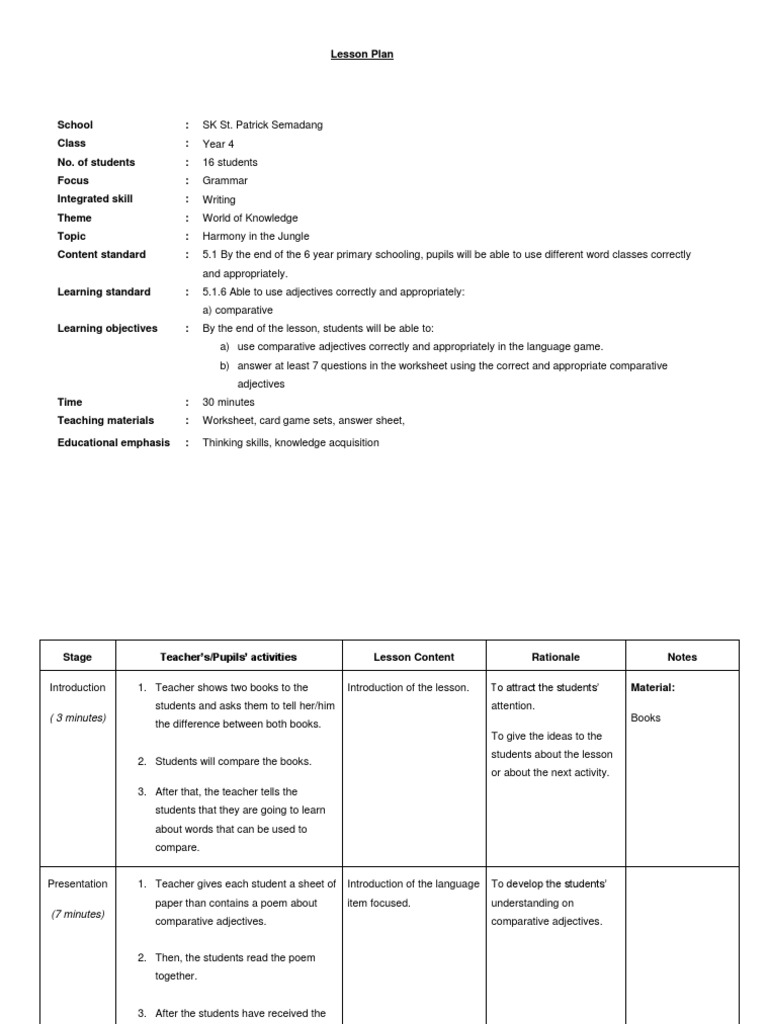 Comparative Adjectives in the Jungle: A Lesson Plan on Teaching Grammar through Games and ...