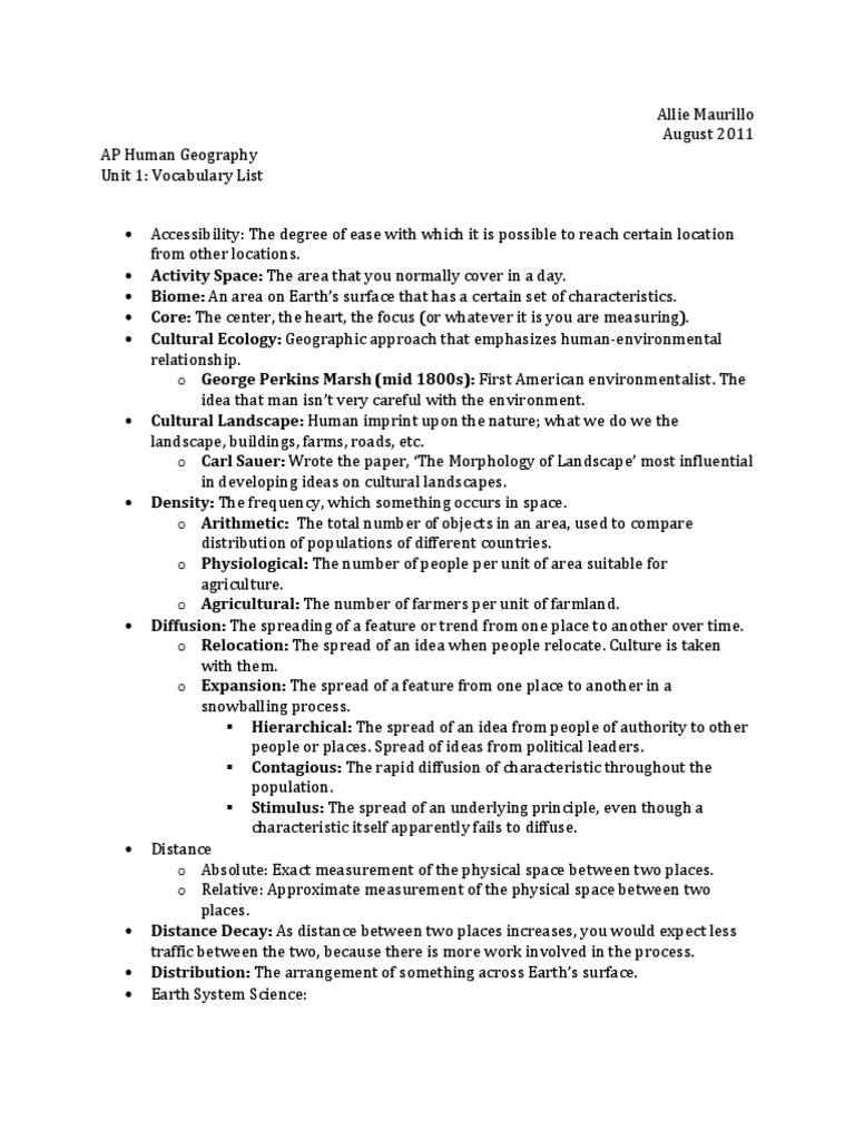 AP Human Geography Unit 1 Vocab | PDF | Map | Longitude