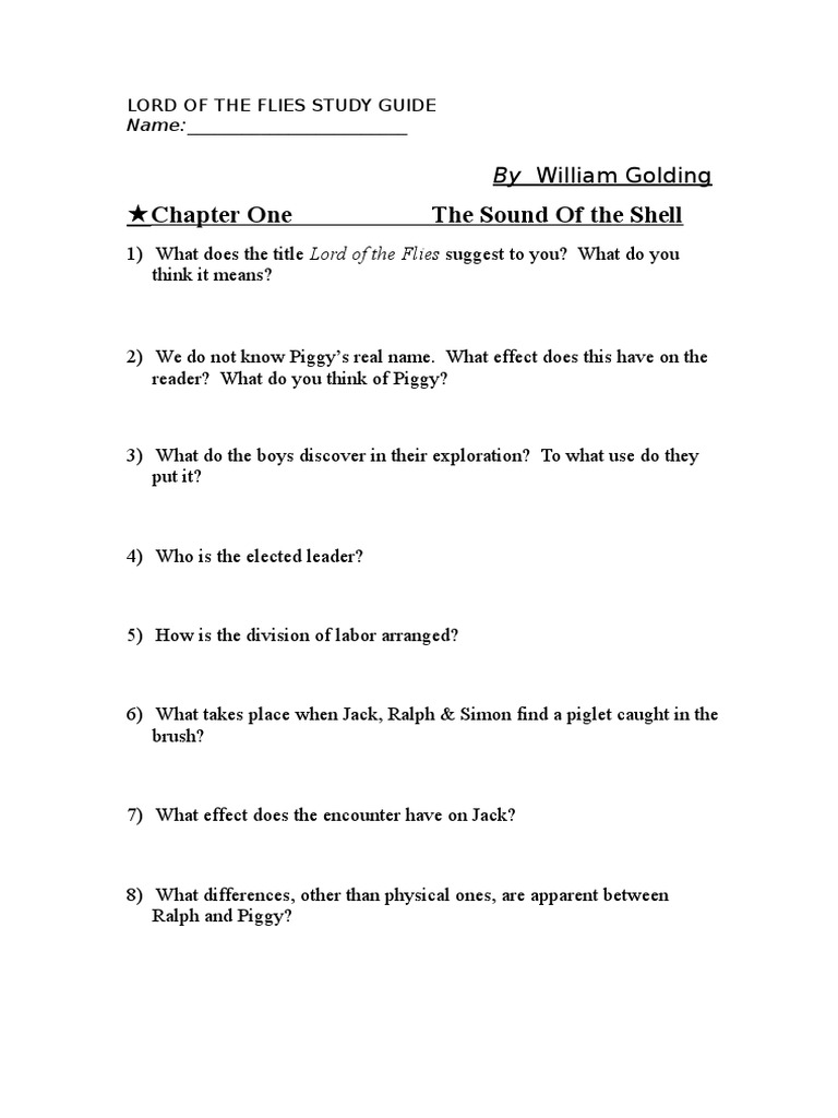 Lord of The Flies Study Guide Name | PDF