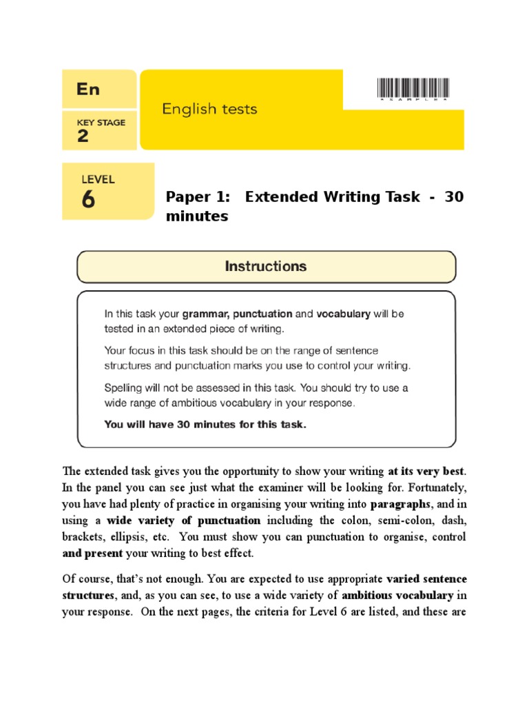 Paper 1: Extended Writing Task - 30 Minutes: and Present Your Writing ...