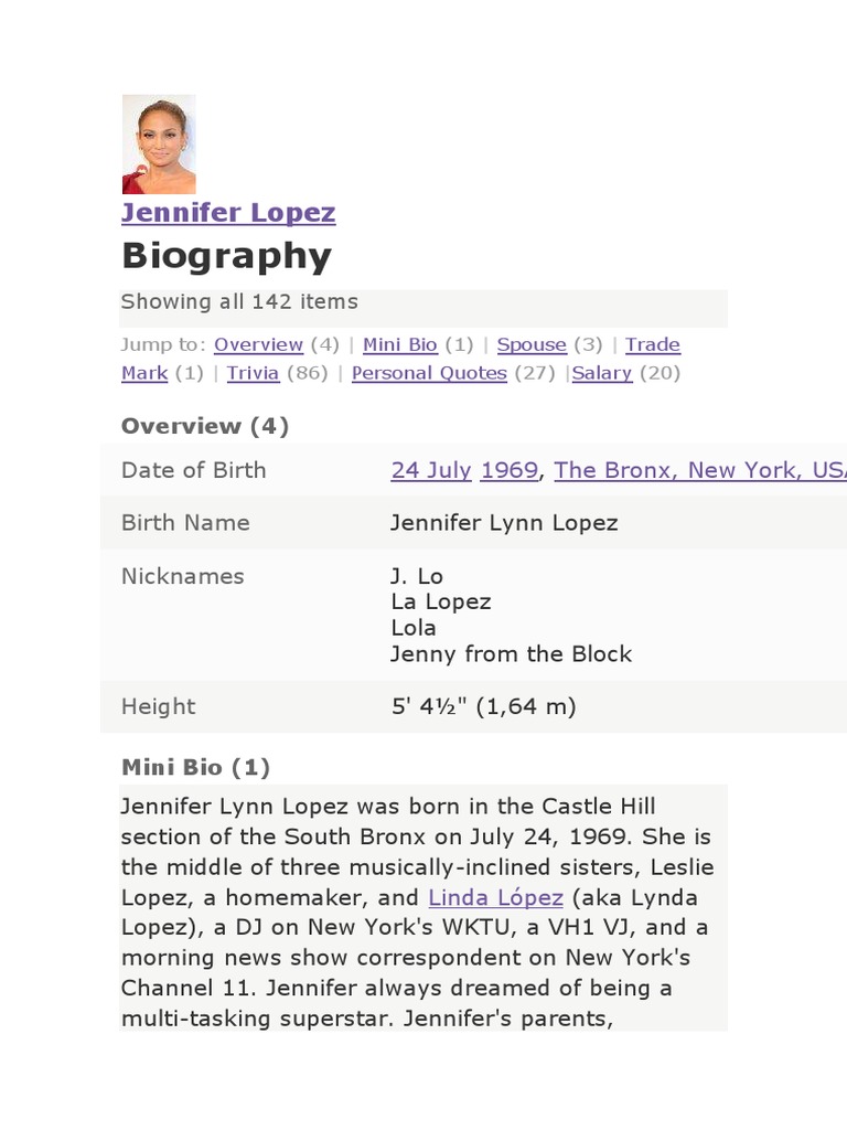 Jennifer Lopez: A Comprehensive Biography Detailing Her Personal and ...