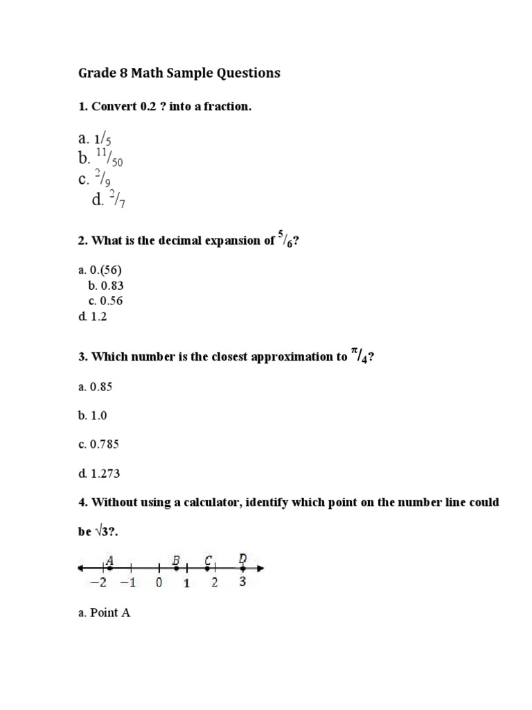 Grade 8 Fraction and Math Questions | PDF | Fraction (Mathematics ...