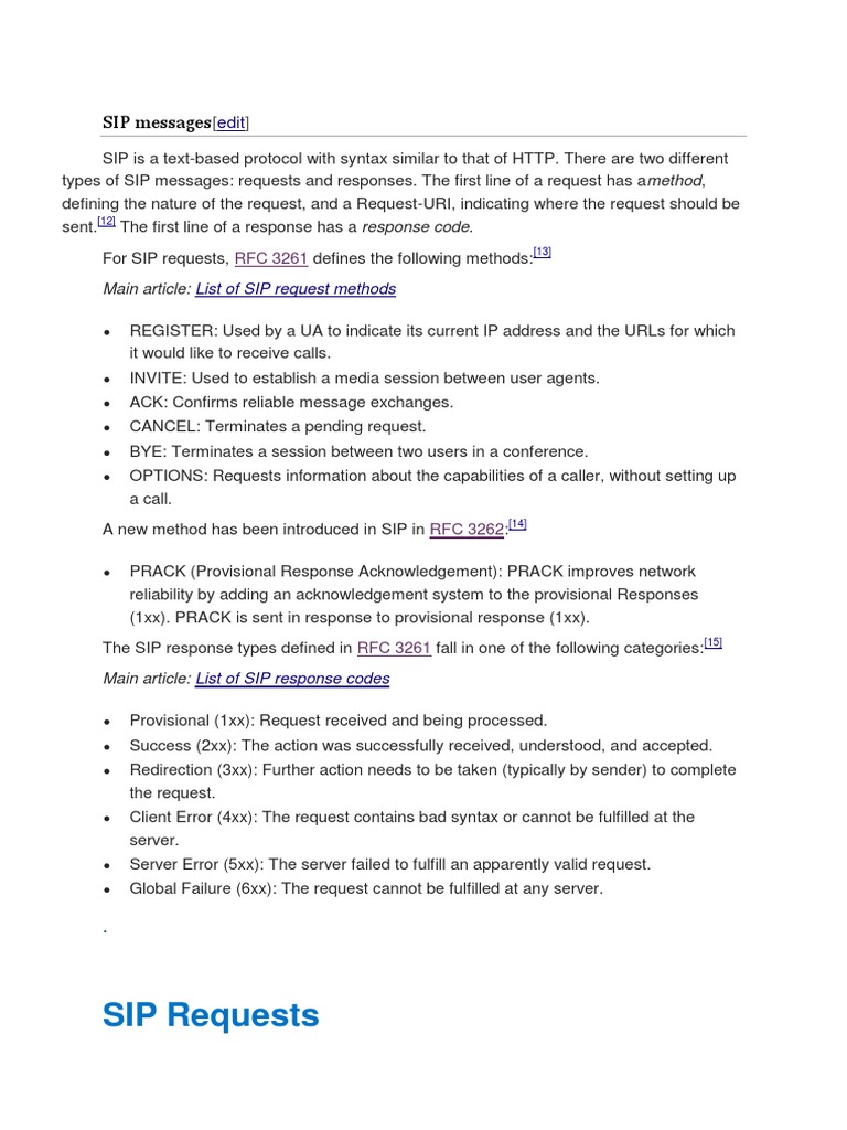 SIP Messages | PDF | Session Initiation Protocol | Networking Standards
