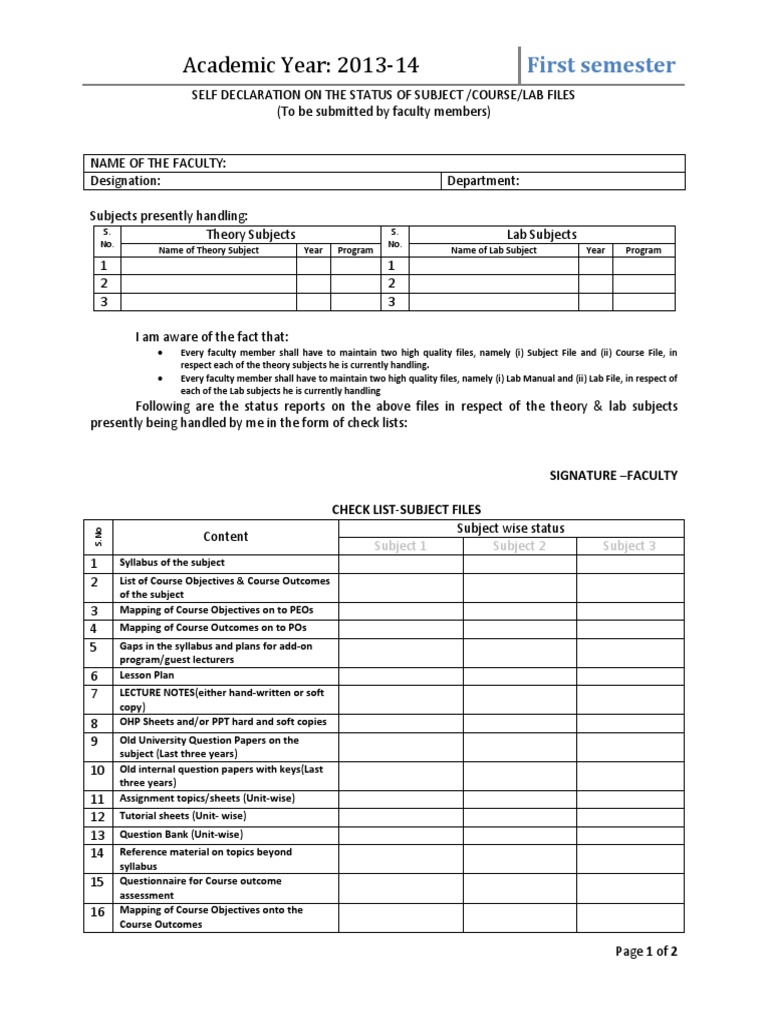 Subject and Course File Checklists | PDF | Syllabus | Educational ...