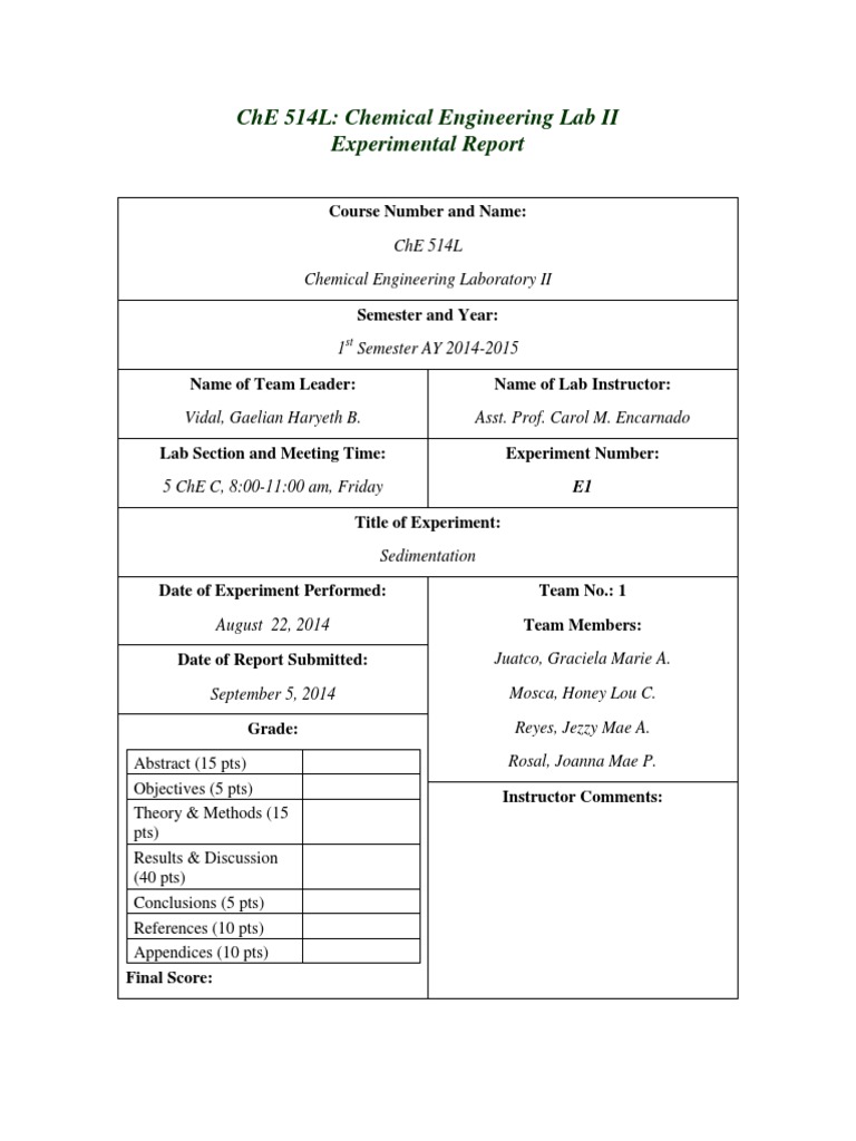 Che 514L: Chemical Engineering Lab Ii Experimental Report | PDF ...