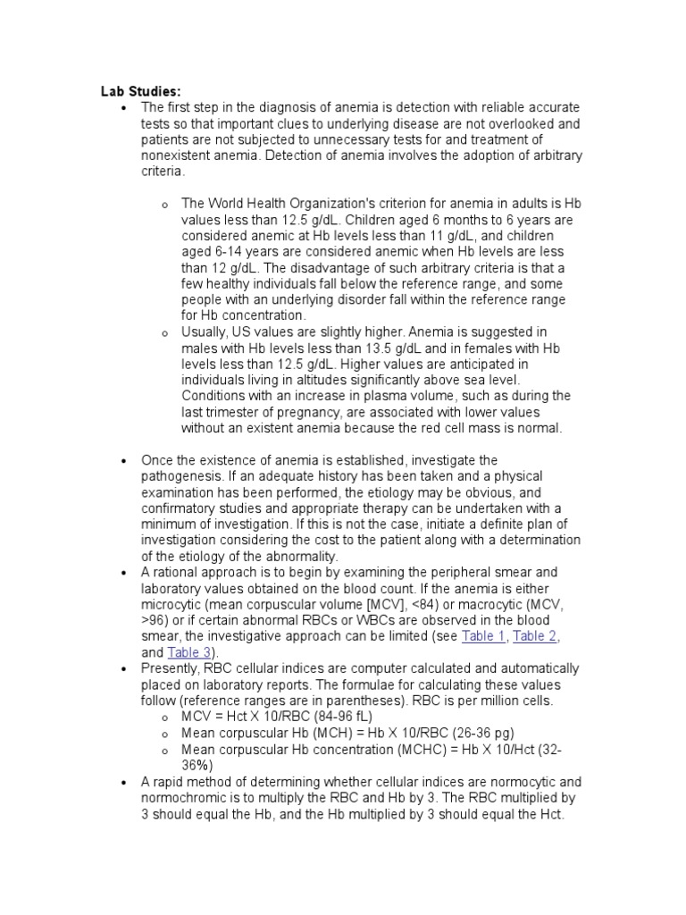 Lab Studies of Anemia | PDF | Anemia | Medical Specialties