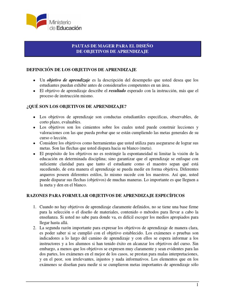 Pautas de Mager para Elaborar Objetivos de Aprendizaje | PDF ...