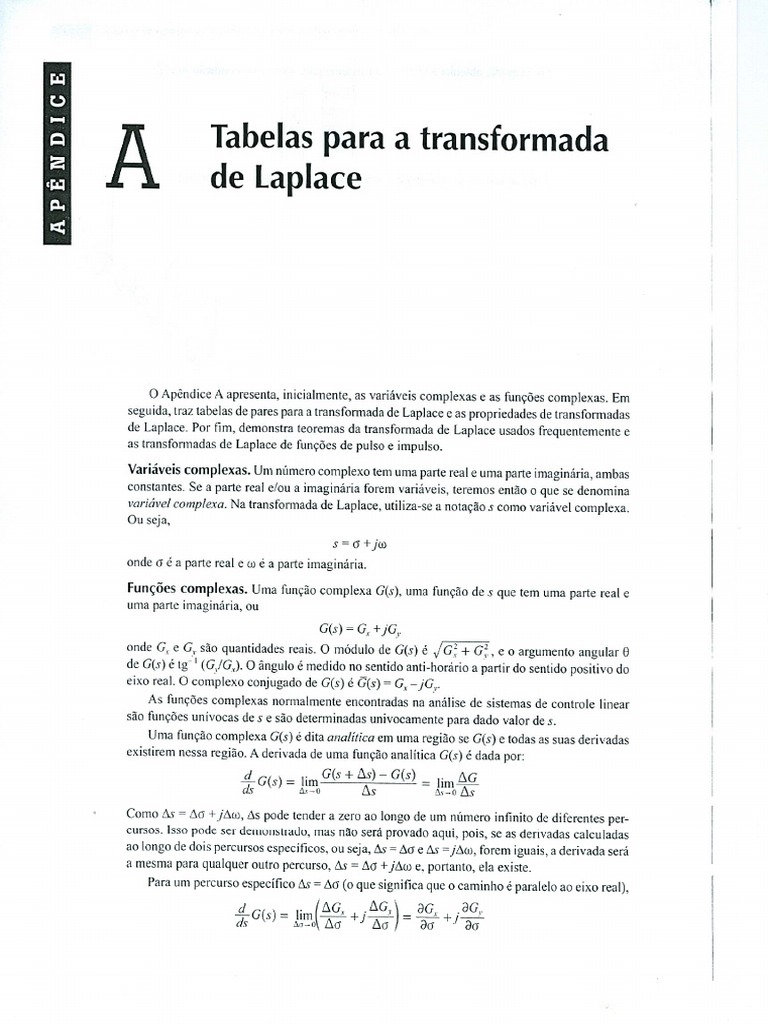 Apêndice A - Tabelas para A Transformada de Laplace | PDF