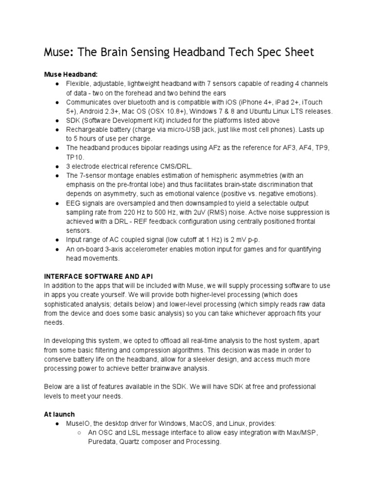 Muse Tech Spec Sheet | PDF | Application Programming Interface ...