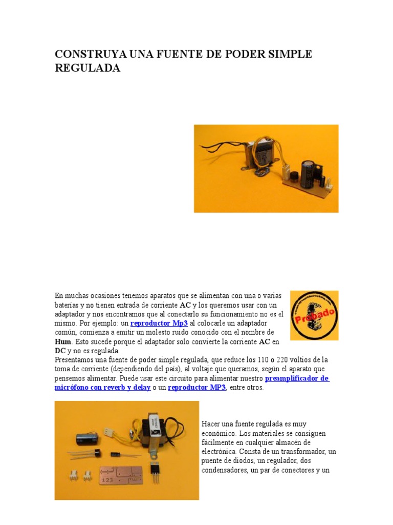 Construya Una Fuente de Poder Simple Regulada | PDF | Corriente ...