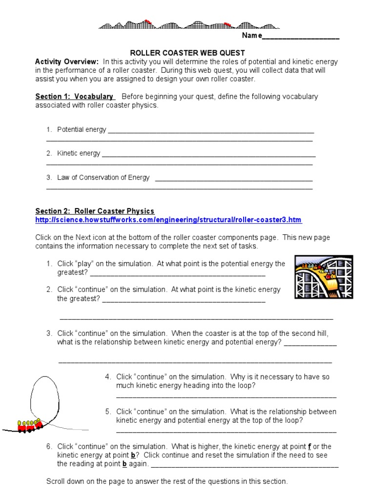 Rollercoaster Web Quest Worksheet | PDF | Physical Sciences | Physical ...