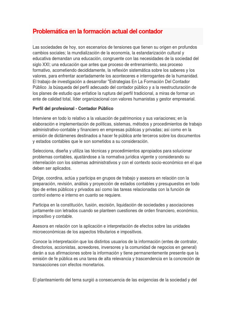 Problemática en La Formación Actual Del Contador | PDF | Contador ...