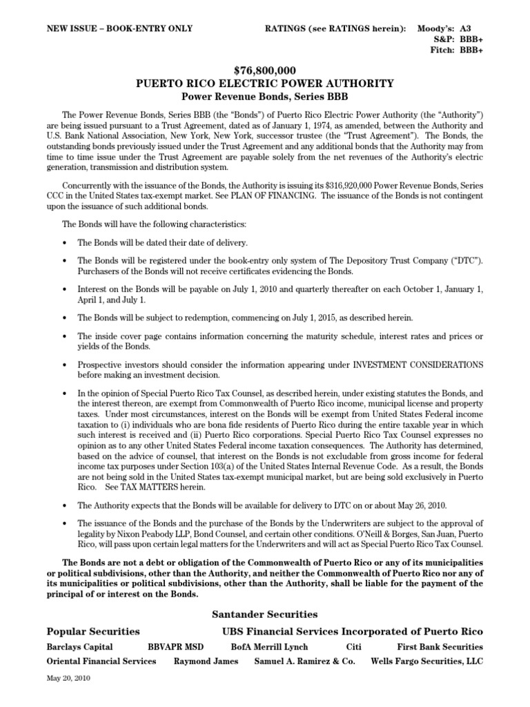 PREPA Revenue Bonds Series BBB | PDF | Municipal Bond | Bonds (Finance)