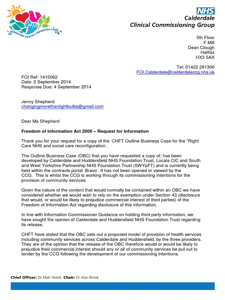 FOI Response on CHFT Business Case | PDF | National Health Service ...