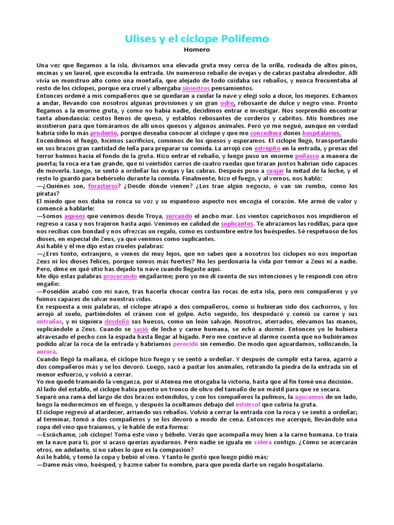 Ulises y El Cíclope Polifemo | PDF | Odiseo | Mitología Paleo Balcánica