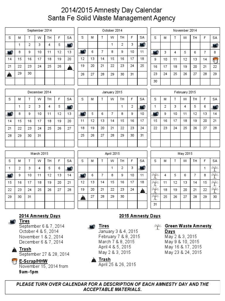 Final Amnesty Calendar 2014 15 | PDF | Municipal Solid Waste | Waste