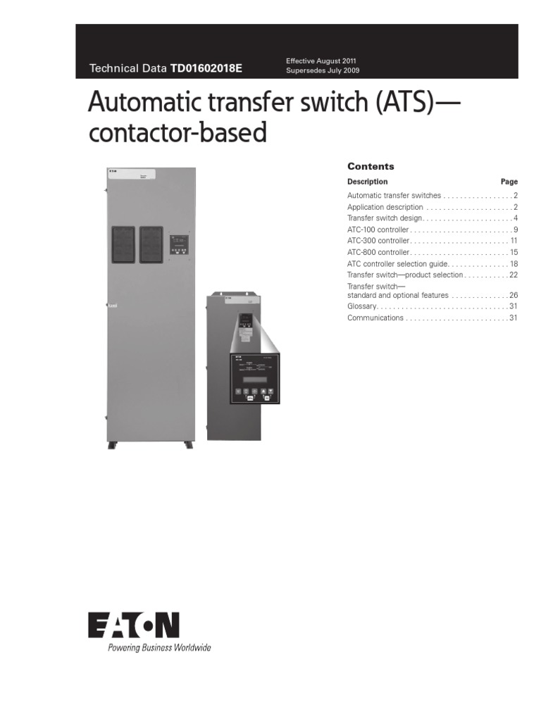 Contactor-Based Automatic Transfer Switch (ATS) Technical Data | PDF ...