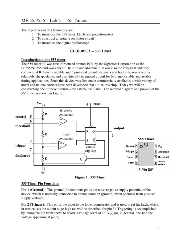 ME 455/555 - Lab 2 - 555 Timers | PDF | Capacitor | Electronic Engineering