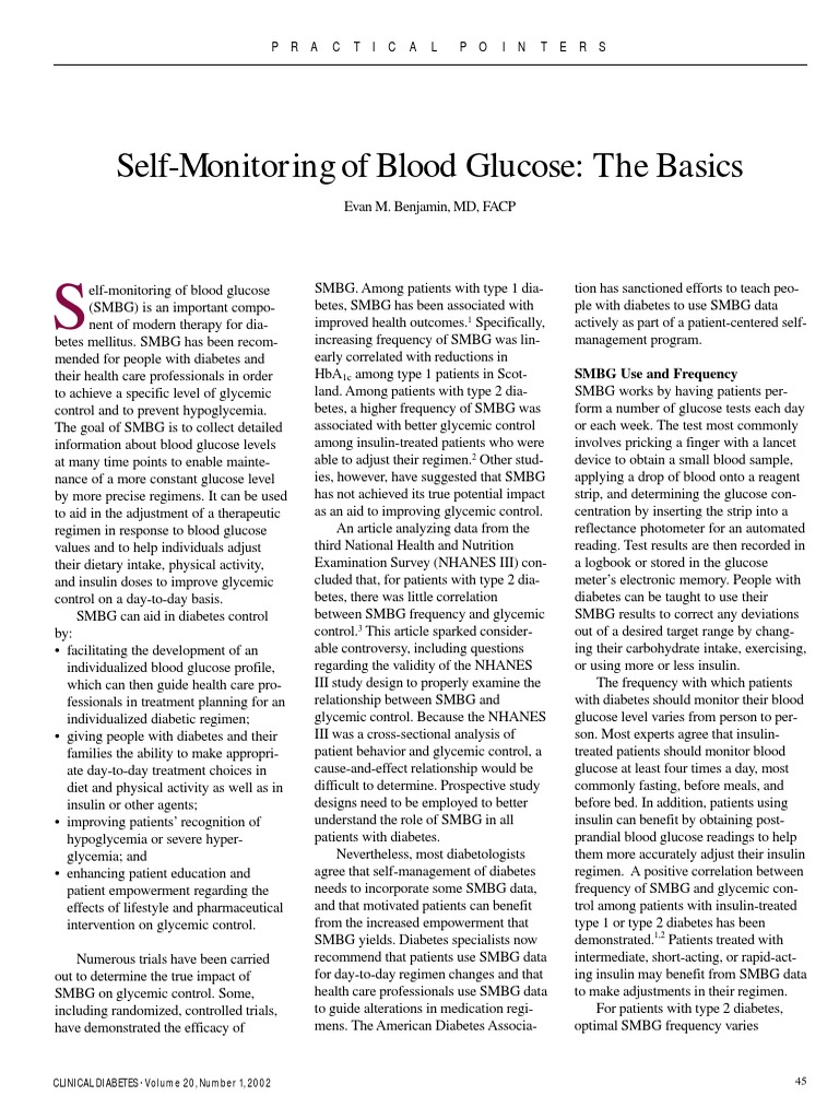 Self-Monitoring Blood Glucose Essentials | PDF | Diabetes Management ...
