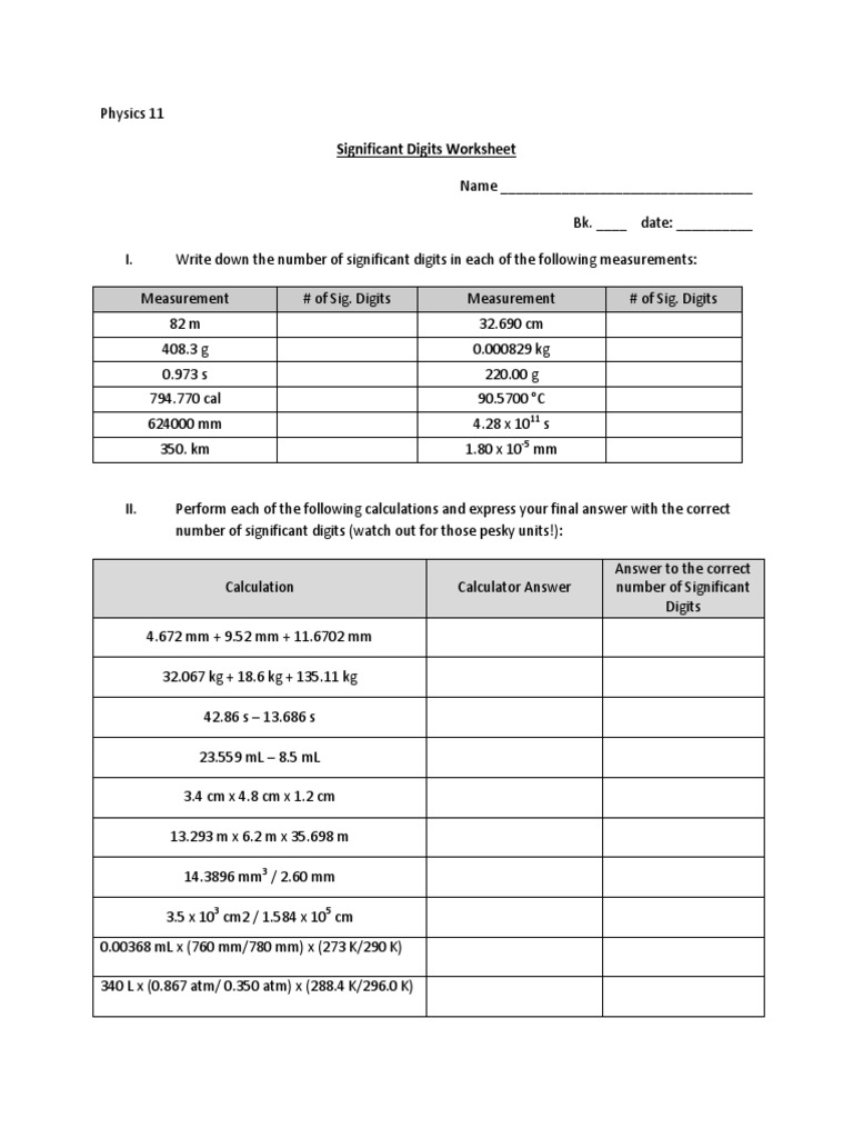 Significant Digits Practice Worksheet | PDF | Significant Figures ...