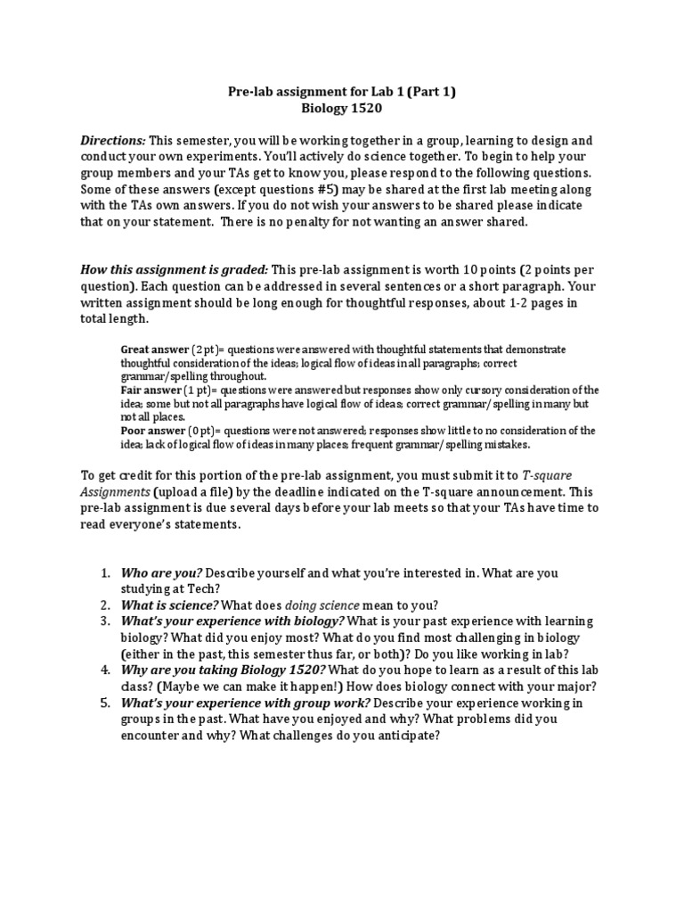 Pre Lab For 1520 Lab 1 Part 1 | PDF | Biology | Science