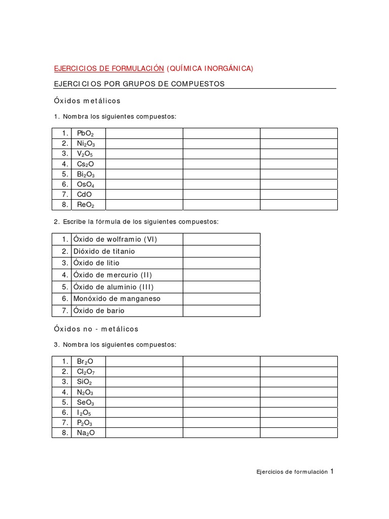 Ejercicios Propuestos de Quimica Formulacion Inorganica I | PDF ...