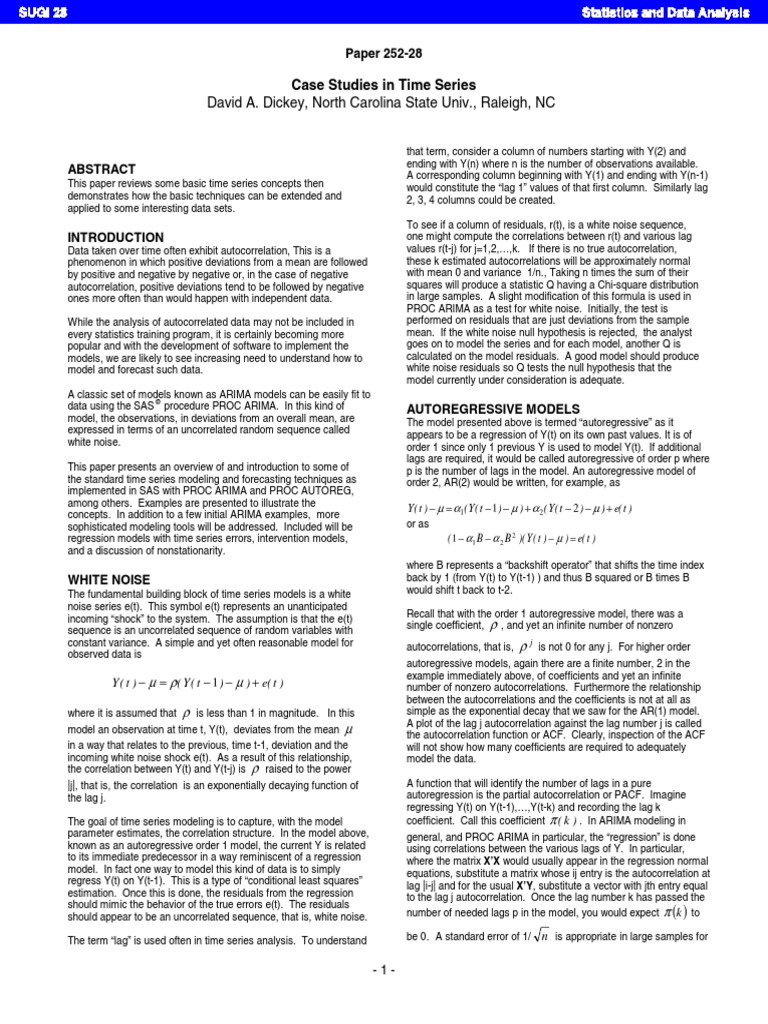 David A. Dickey, North Carolina State Univ., Raleigh, NC: Case Studies in Time Series | Download ...