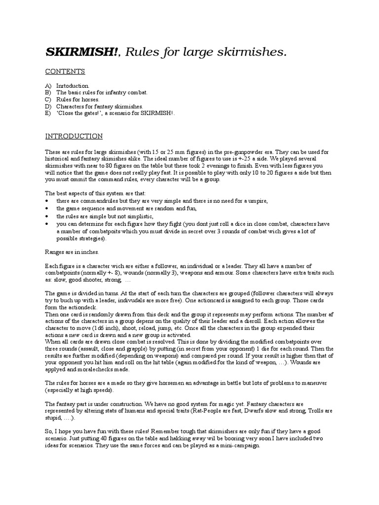 Skirmish Rules For Large Skirmishes Pdf Gaming Tabletop Games