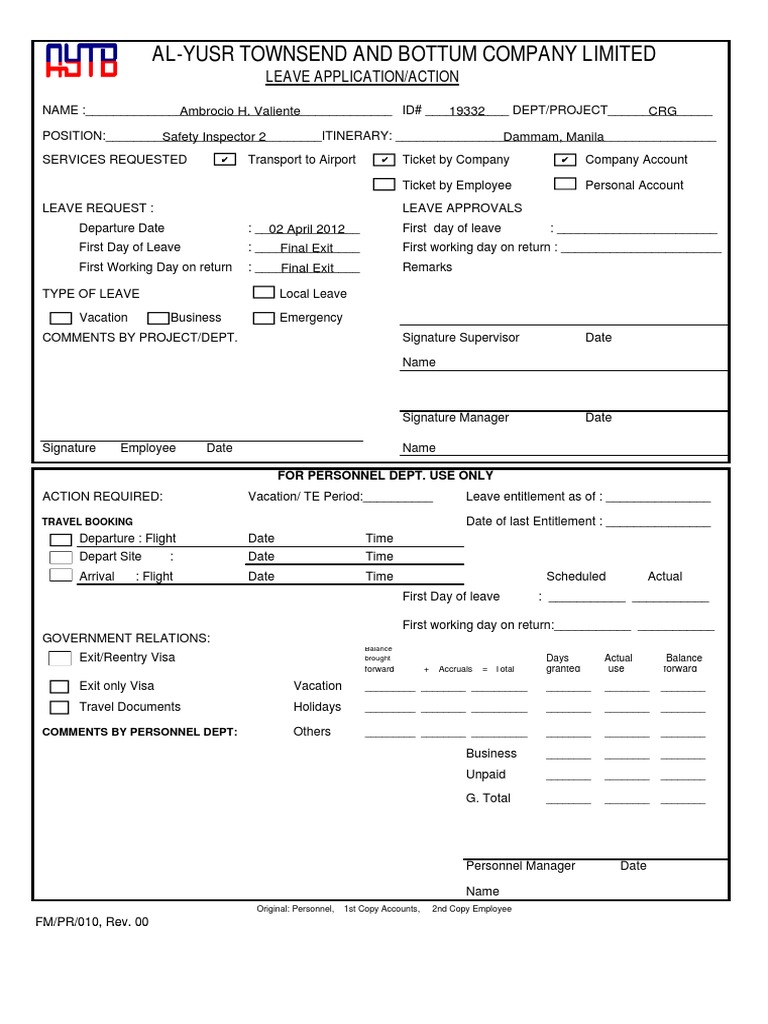 FM10 - Leave Application Form | PDF