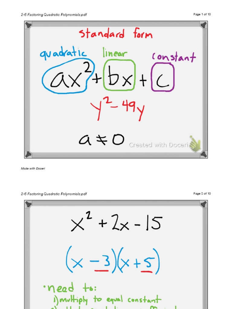 2-6 Factoring Quadratic Polynomials | PDF | Career & Growth