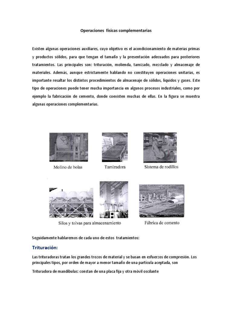 Operaciones Físicas Complementarias | PDF | Cemento | Materiales