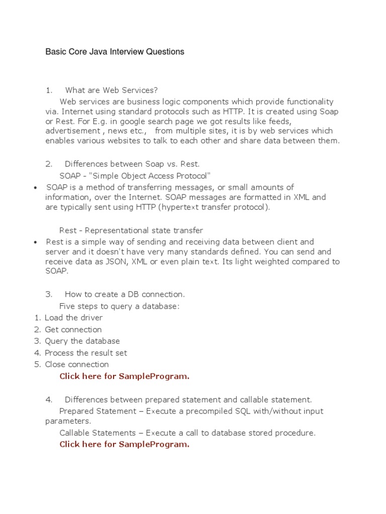 Basic Core Java Interview Questions | PDF | Class (Computer Programming) | Method (Computer ...