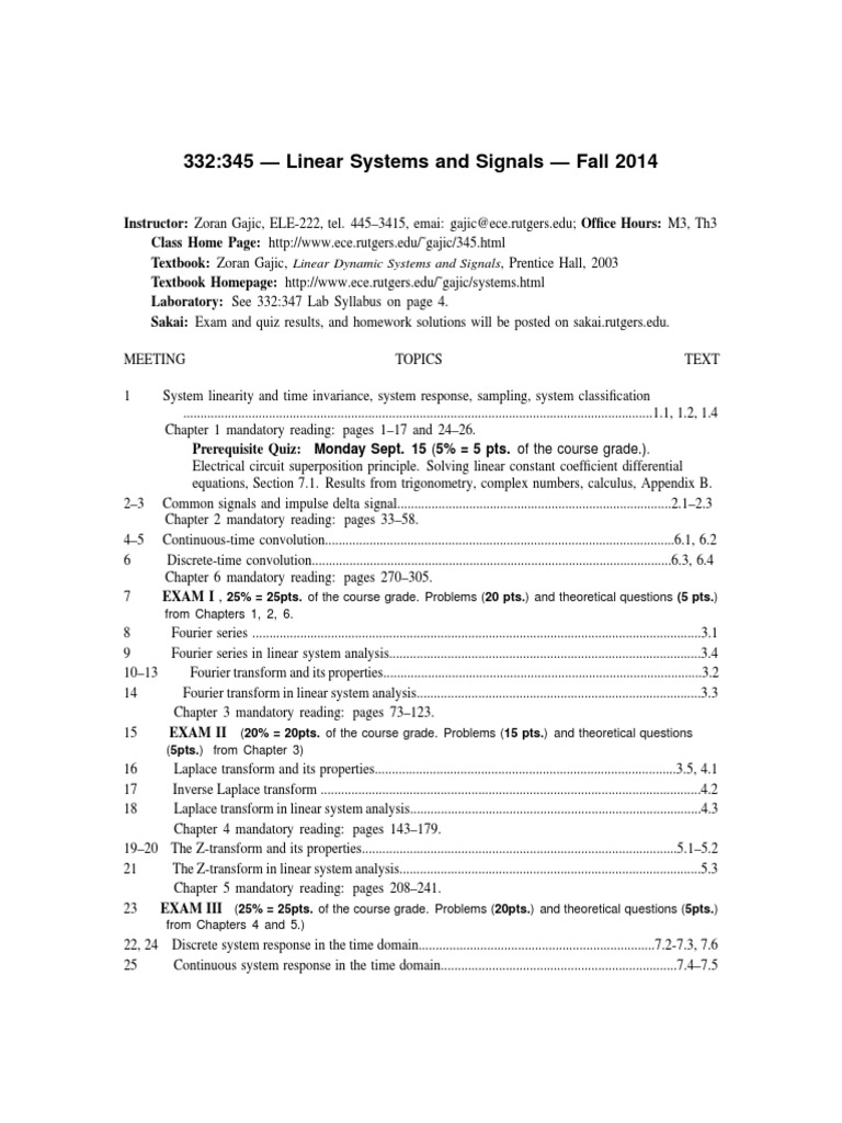 332:345 - Linear Systems and Signals - Fall 2014: Monday Sept. 15 (5% 5 ...