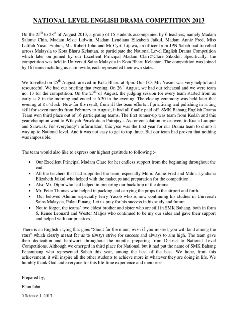 National Level English Drama Competition 2013: TH TH | PDF