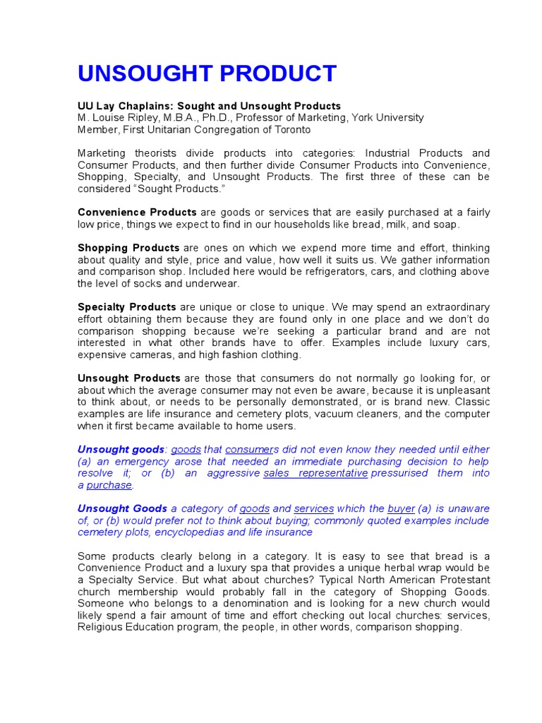 Unsought Product: Unsought Goods: Goods That Consumers Did Not Even ...