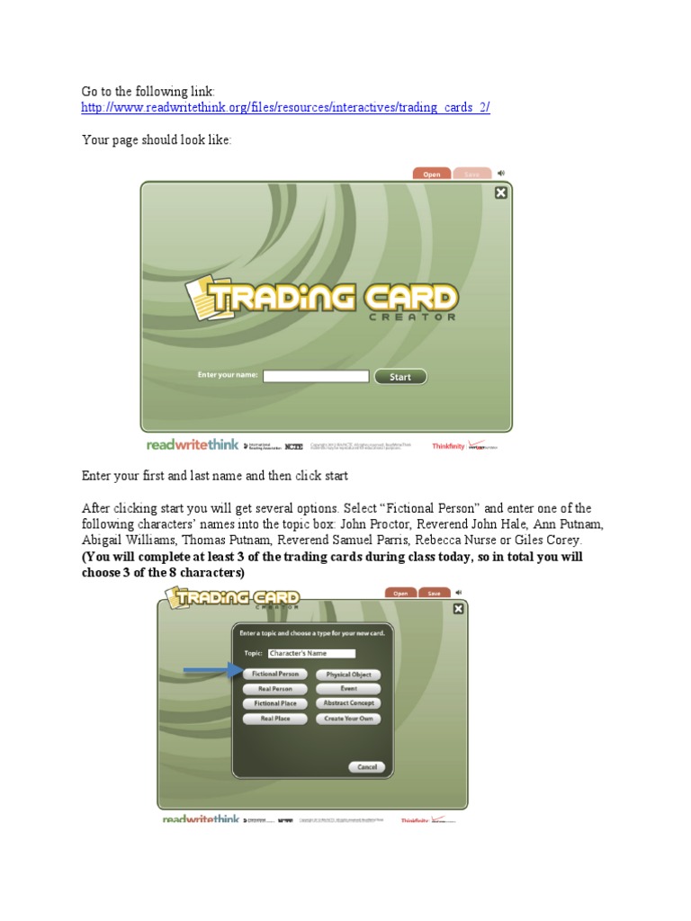 Character Trading Cards Activity | PDF