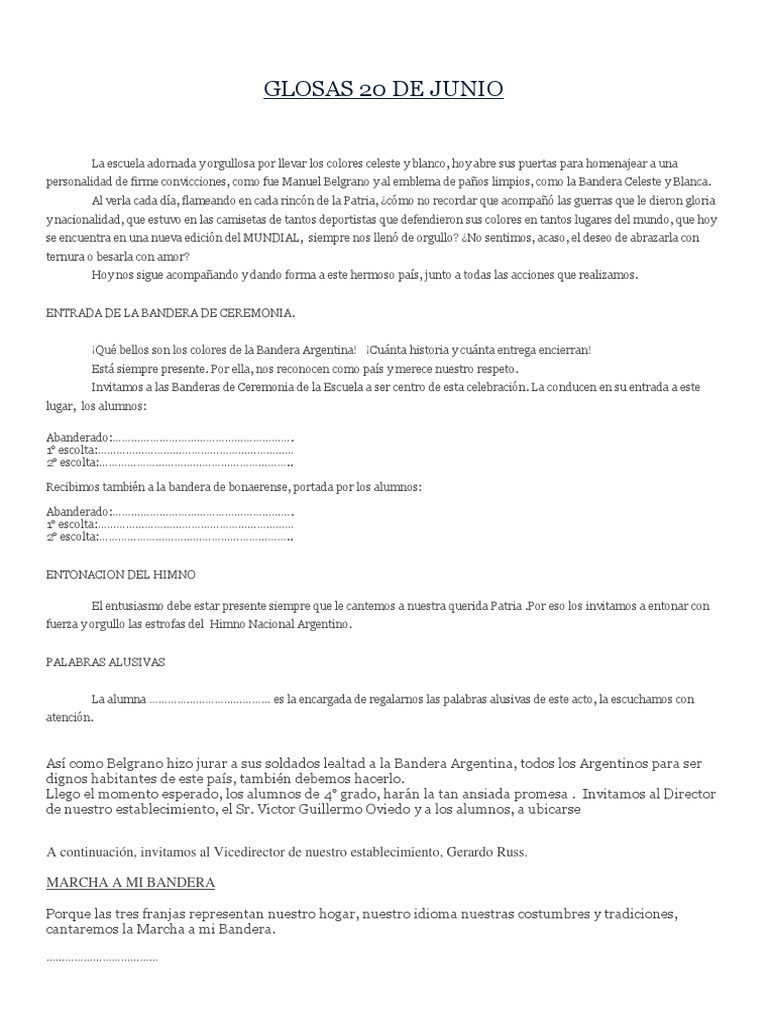 Glosas 20 de Junio DIA DE LA BANDERA 2012 | PDF