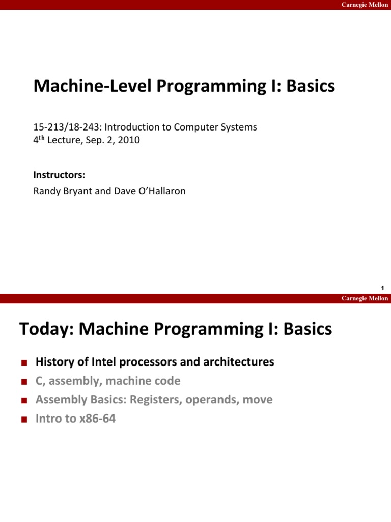 Machine-Level Programming I: Basics on x86-64 and IA32 | PDF | Instruction Set | Computer Science