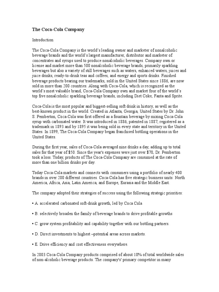 Company Overview | PDF | Coca Cola | The Coca Cola Company