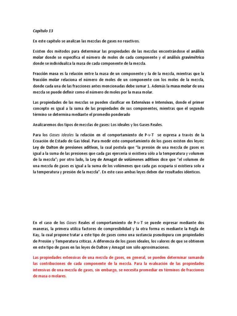 TPP - Resumen Capítulo 13 | PDF | Mezcla | Gases