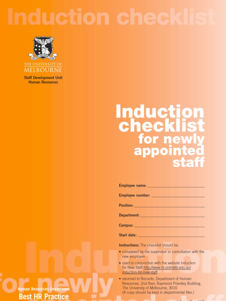 Induction Checklist | Occupational Safety And Health | Human Resources