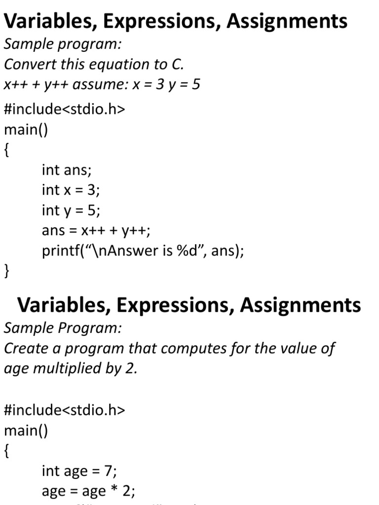 Variables Expressions Assignments C Code Samples Pdf Areas Of Computer Science Computer