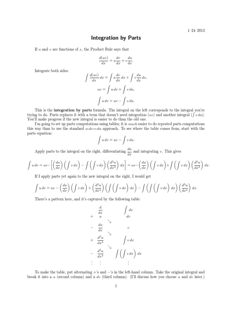 Integration by Parts | PDF | Integral | Calculus