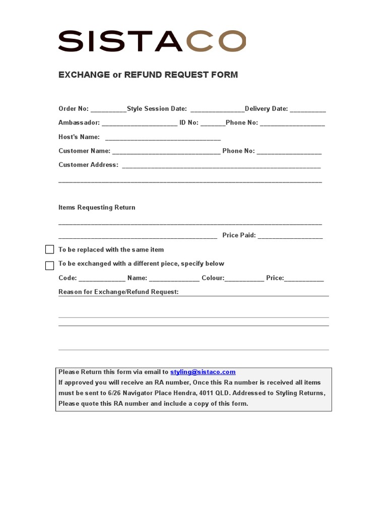 Exchange and Refund Request Form | PDF