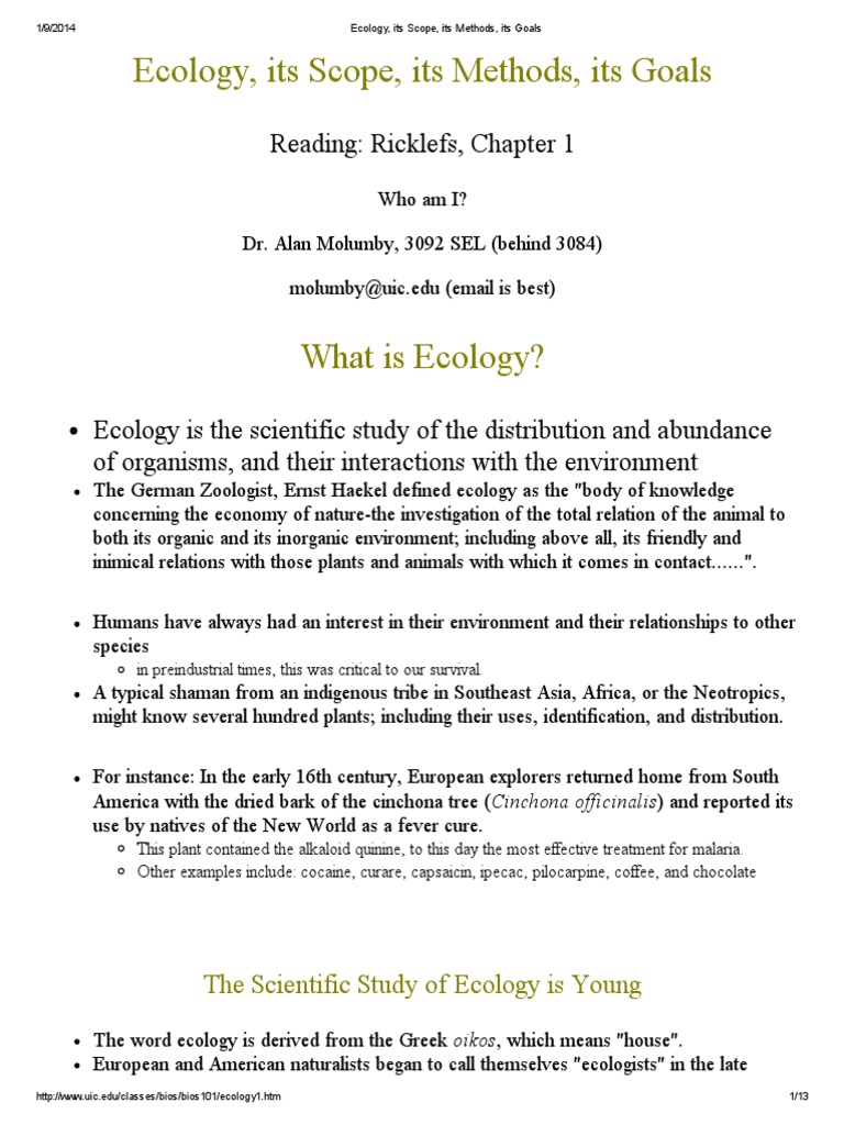 Ecology, Its Scope, Its Methods, Its Goals | PDF | Ecological Niche ...